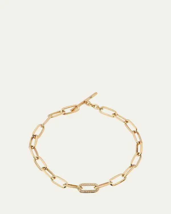 Lizzie Mandler 18k Knife Edge Link Bracelet With Pavé Diamond Center Link - Gold