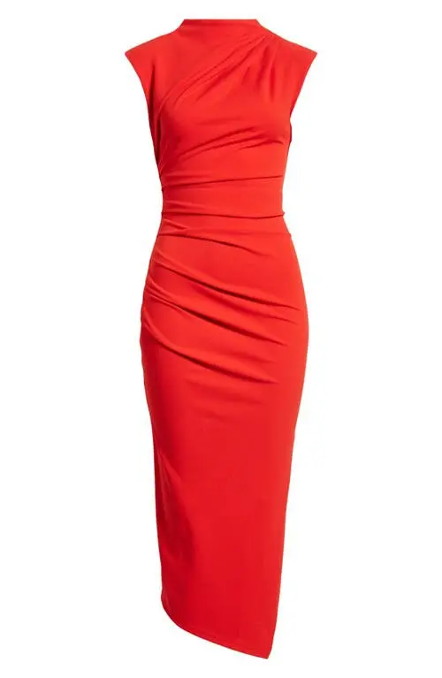NIKKI LUND Diana Asymmetric Hem Sheath Dress - Red