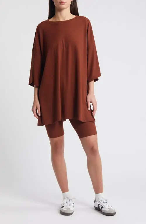 DRESSED IN LALA Malone Rib Oversize T-shirt & Shorts - Cinnamon