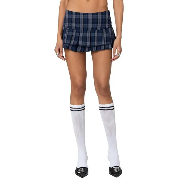 EDIKTED Ara Plaid Pleated Miniskort