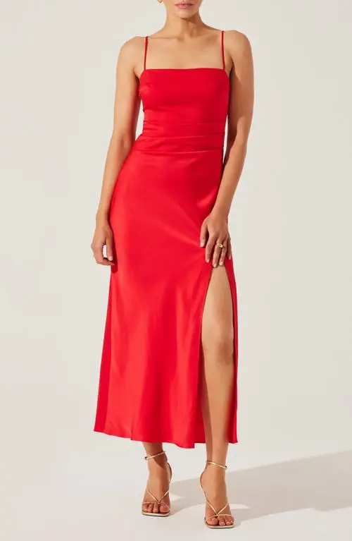 Astr The Label Satin Slip Dress - Cherry Red
