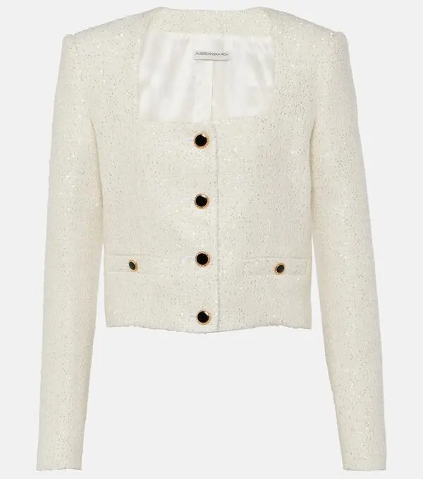 Alessandra Rich Sequined Tweed Jacket - White