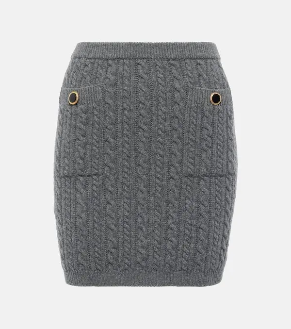 Alessandra Rich Cable-knit Wool Mini Skirt - Grey