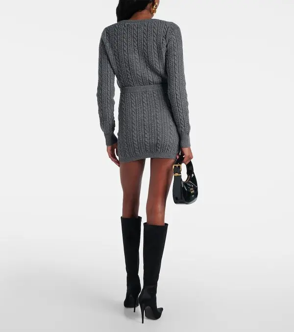 Alessandra Rich Cable-knit Wool Mini Skirt - Grey