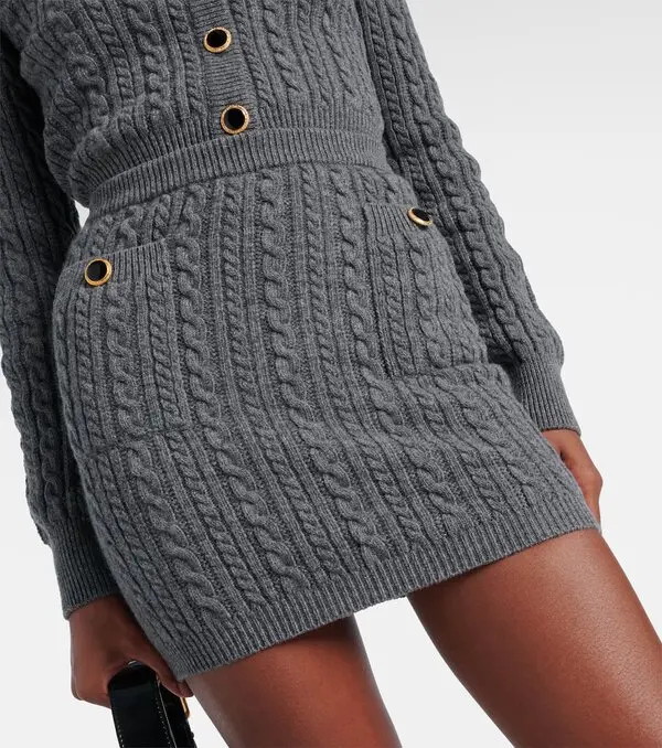 Alessandra Rich Cable-knit Wool Mini Skirt - Grey