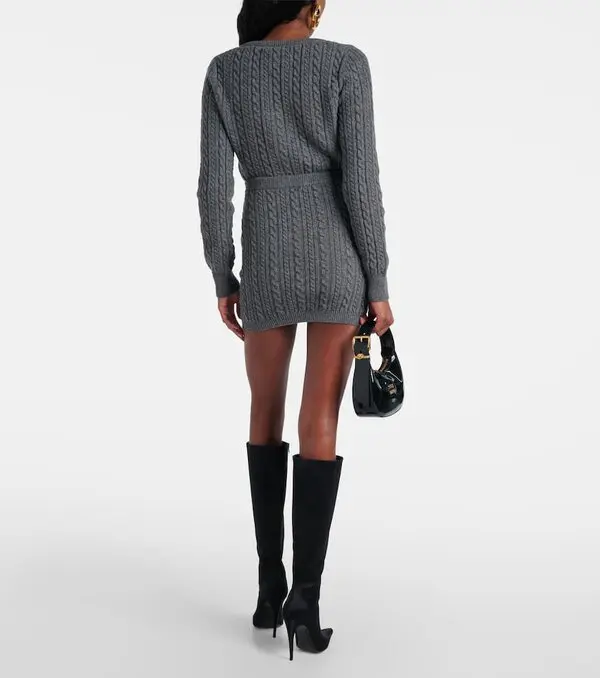 Alessandra Rich Cable-knit Wool Mini Skirt - Grey