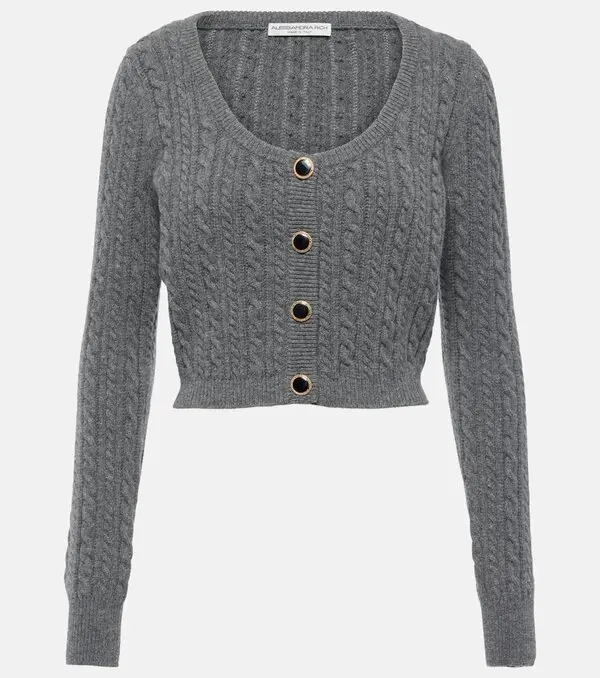 Alessandra Rich Cable-knit Wool Cardigan - Grey