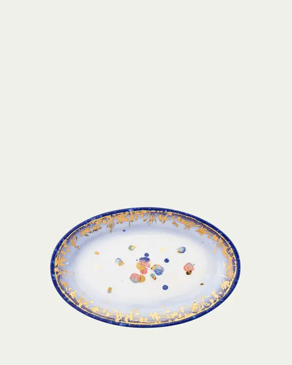 CORALLA MAIURI Villa Borghese Apollo Bianco Oval Rim Platter - Blue