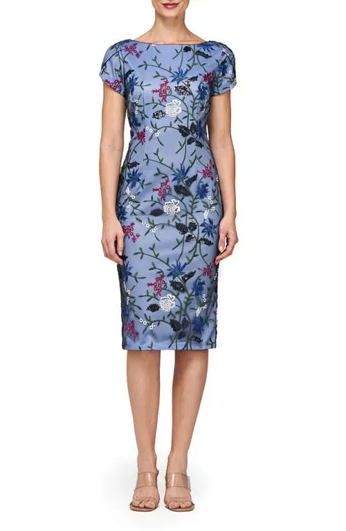 Js Collections Harmony Floral Embroidered Sheath Dress In Navy - 40% Off |  Editorialist