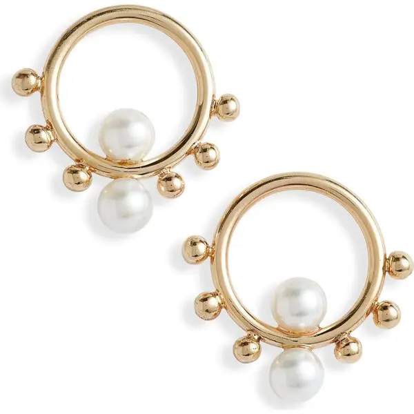 POPPY FINCH Circle Pearl Drop Earrings - Gold