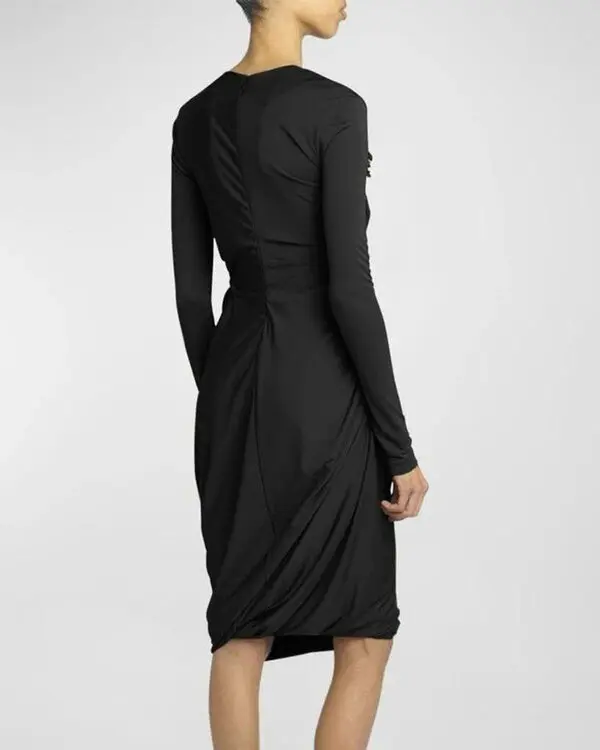Bottega Veneta Flower-applique Ruched Viscose Jersey Dress - Nero