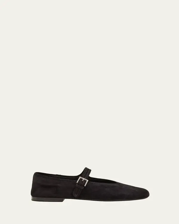 THE ROW Boheme Suede Ballerina Flats - Black