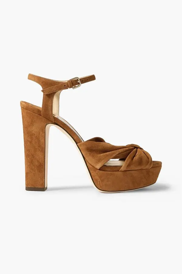 JIMMY CHOO Heloise 120 Knotted Suede Platform Sandals - Light Brown