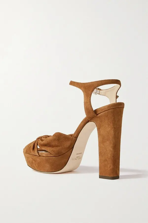 JIMMY CHOO Heloise 120 Knotted Suede Platform Sandals - Light Brown