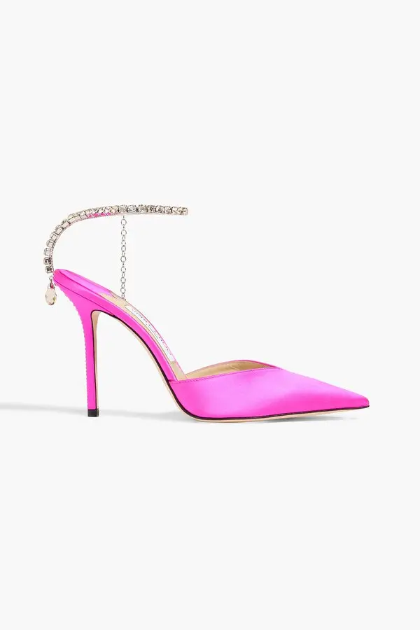 JIMMY CHOO Saeda 100 Crystal-embellished Satin Pumps - Bright Pink