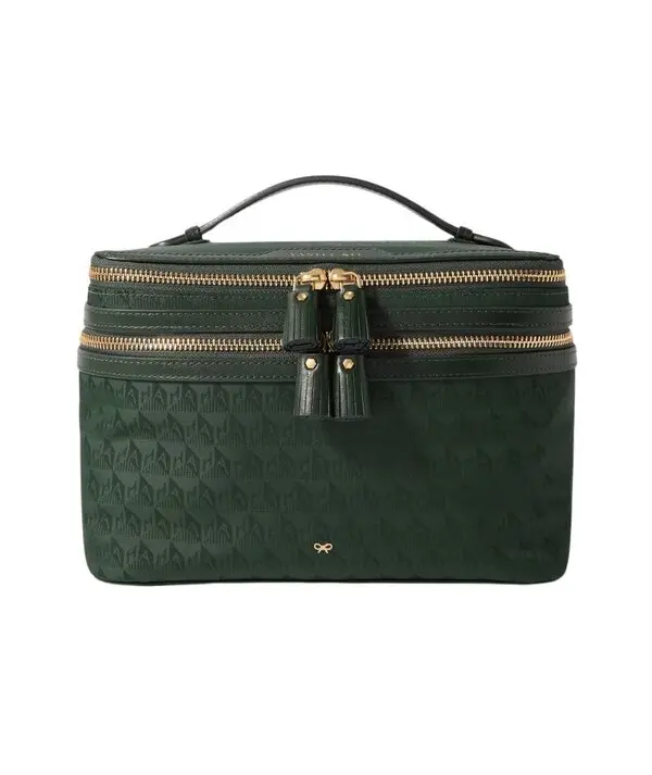 ANYA HINDMARCH Leather-trimmed Nylon-jacquard Cosmetics Case - Green