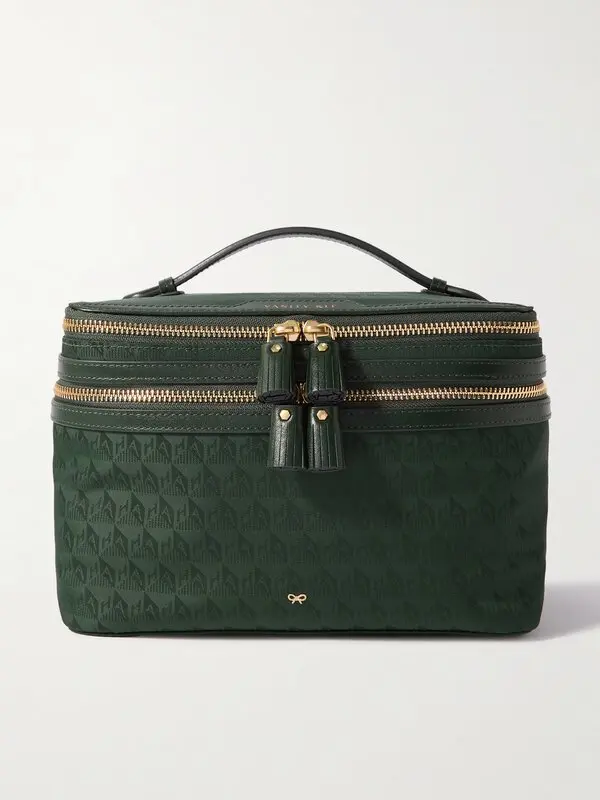 ANYA HINDMARCH Leather-trimmed Nylon-jacquard Cosmetics Case - Green