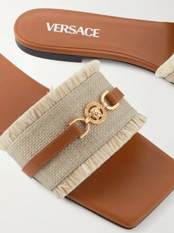 Versace Embellished Raffia Mules