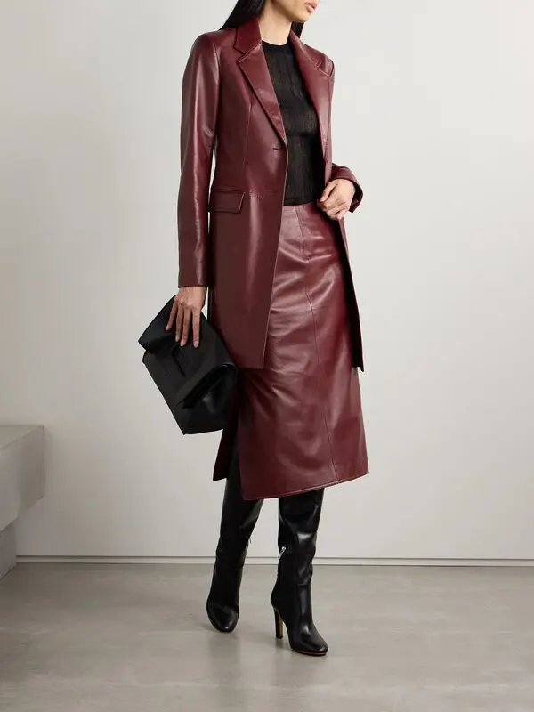 Veronica De Piante Nova Leather Midi Skirt