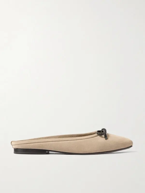 Brunello Cucinelli Bow-embellished Slippers - Neutrals