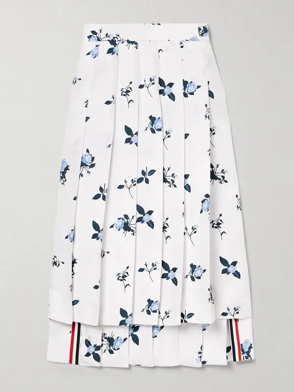 Thom Browne Asymmetric Pleated Midi Skirt - White