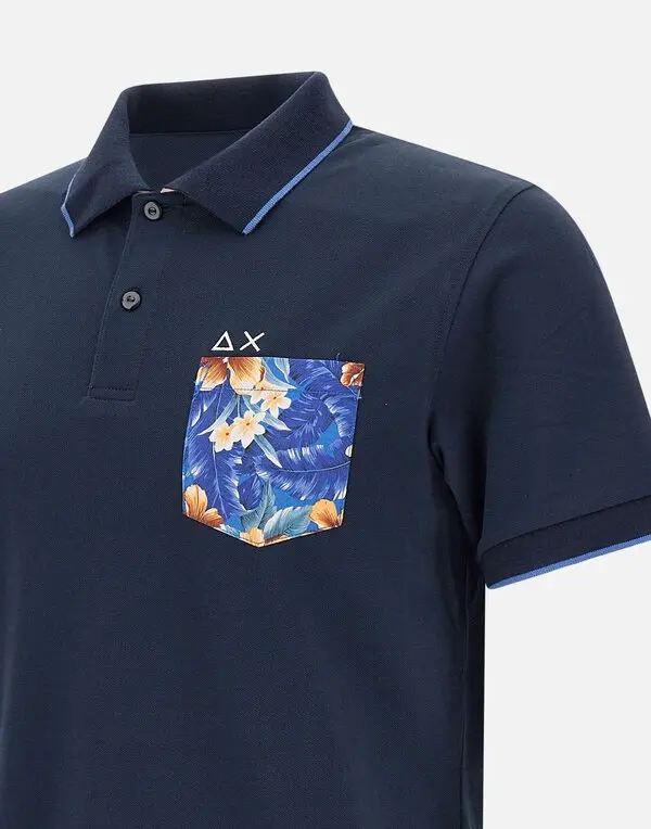 SUN 68 Cotton Polo Shirt With Print Pocket