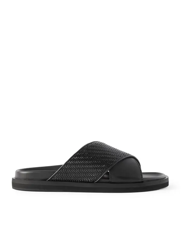 Zegna Panarea Pelletessuta™ Leather Slides - Black