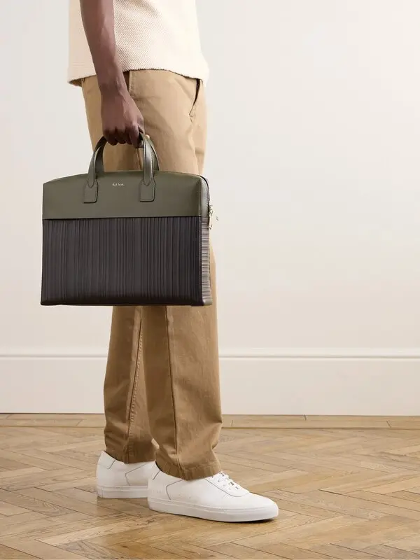Paul Smith Logo-Print Textured-Leather Briefcase In Green - 30