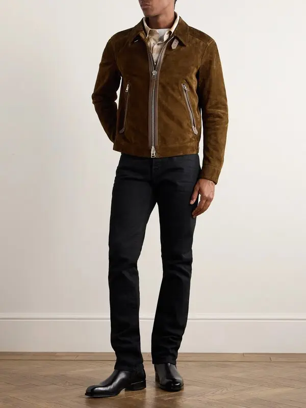 TOM FORD Leather-trimmed Suede Bomber Jacket