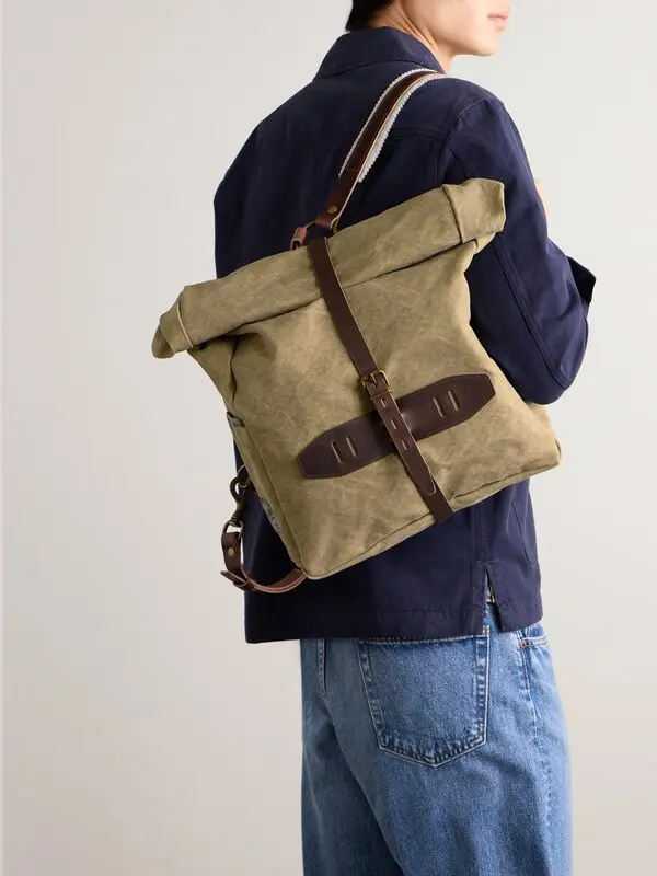 BLEU DE CHAUFFE Jamy Leather-trimmed Canvas Backpack