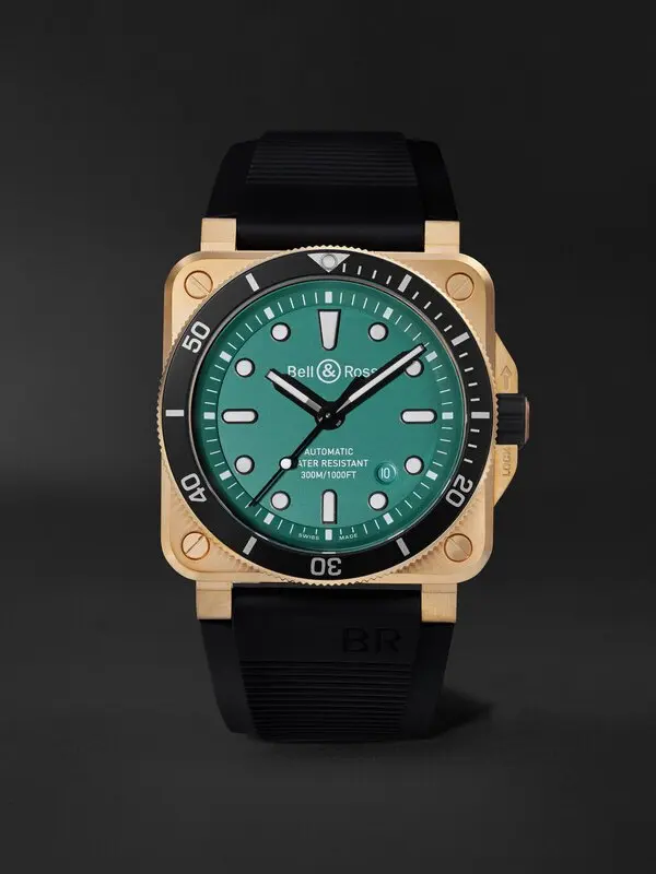 BELL & ROSS Br 03-92 Diver Limited Edition Automatic 42mm Bronze And Rubber Watch - Green