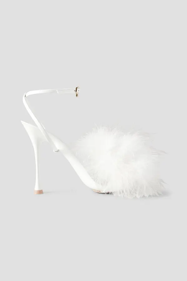 GIANVITO ROSSI Spice Plume 95 Feather-embellished Patent-leather Sandals - White