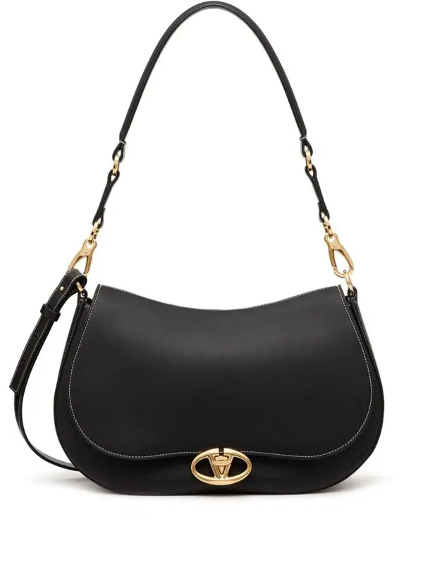Valentino Garavani Ohval Leather Shoulder Bag - Black