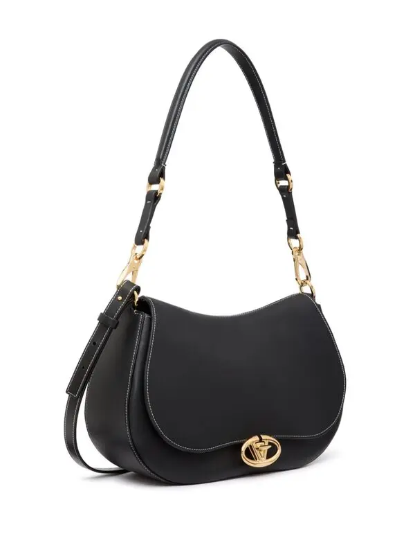 Valentino Garavani Ohval Leather Shoulder Bag - Black