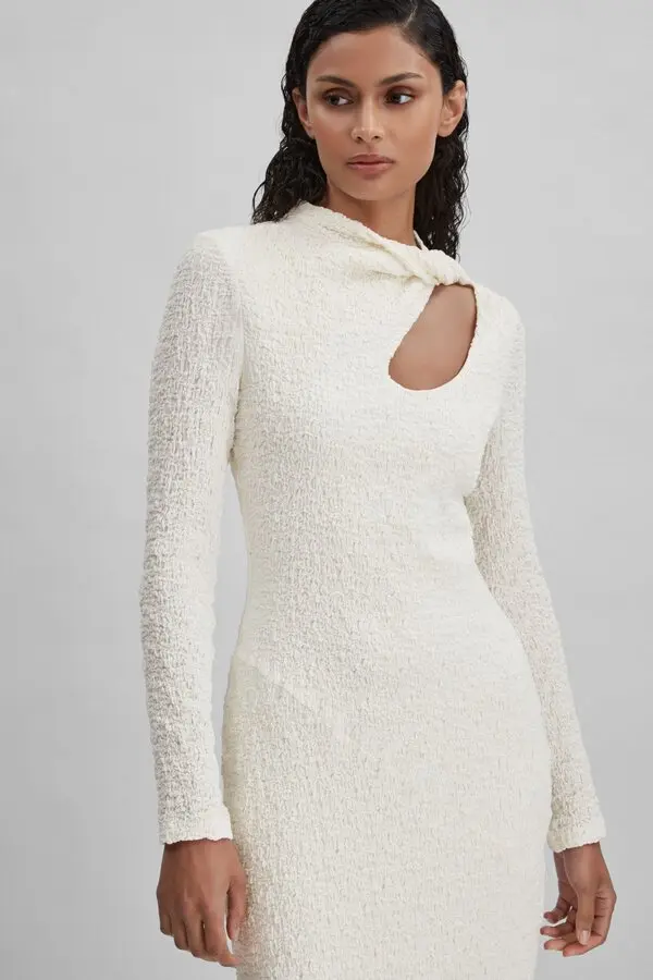 Significant Other Textured Cut-Out Midi Dress In Cream - 40% Off |  Editorialist
