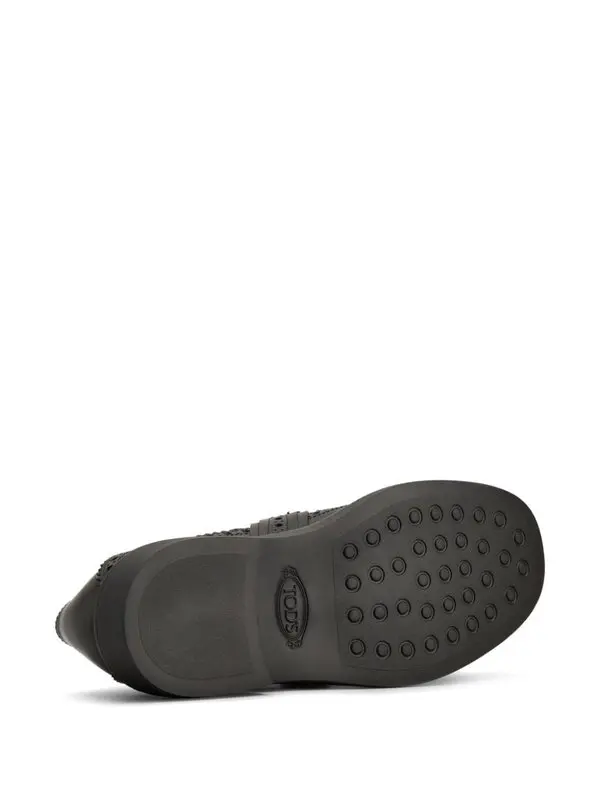 TOD'S Fringe-detail Leather Loafers - Black