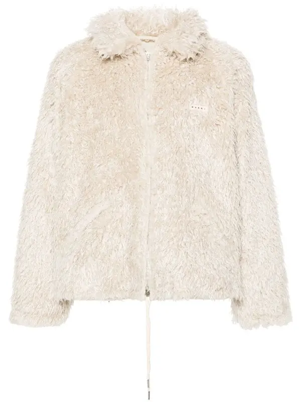Marni Logo-patch Faux-shearling Jacket - Neutrals
