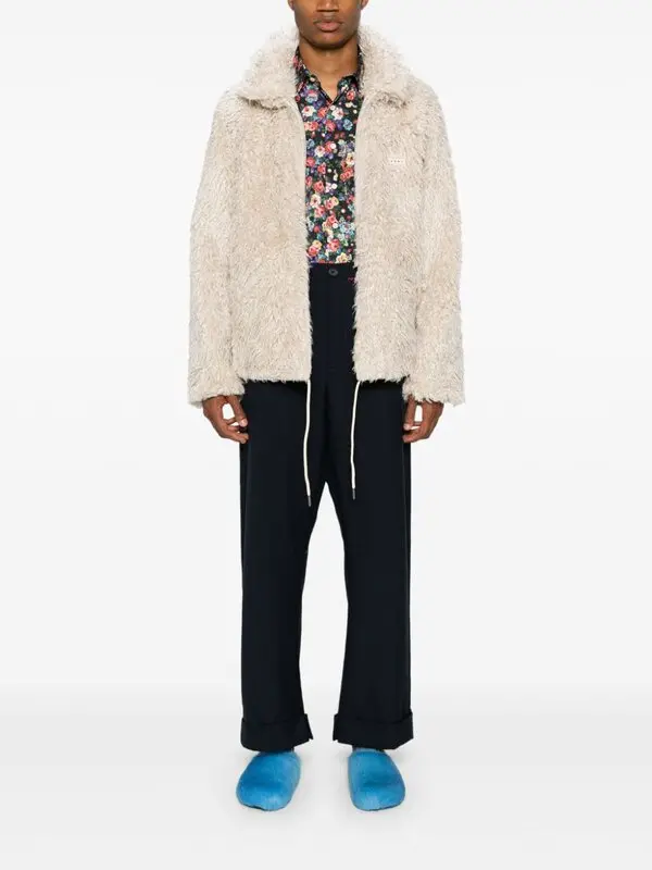 Marni Logo-patch Faux-shearling Jacket - Neutrals