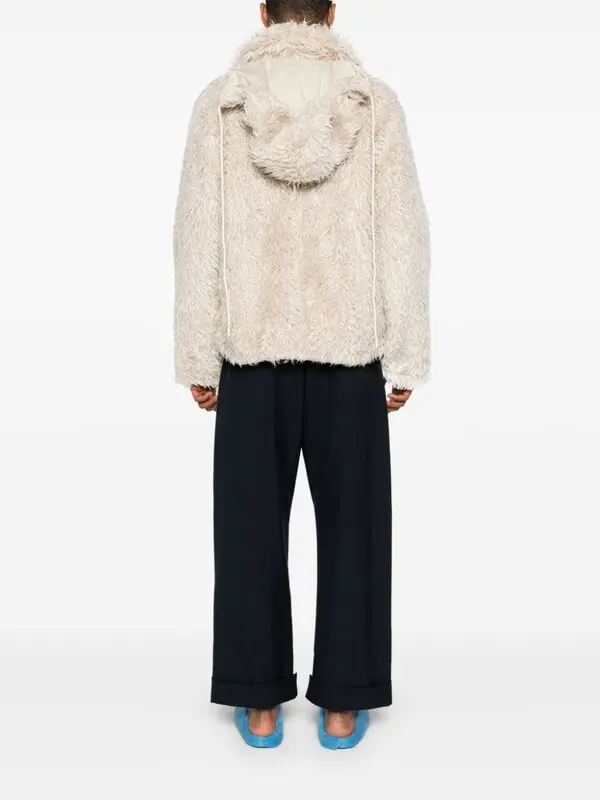 Marni Logo-patch Faux-shearling Jacket - Neutrals