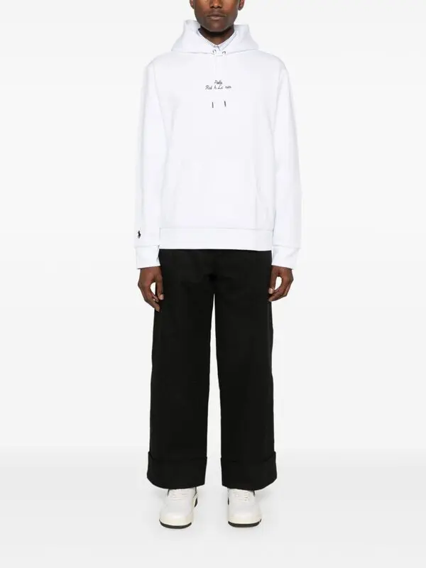 Polo Ralph Lauren Embroidered Logo Cotton Blend Hoodie - White