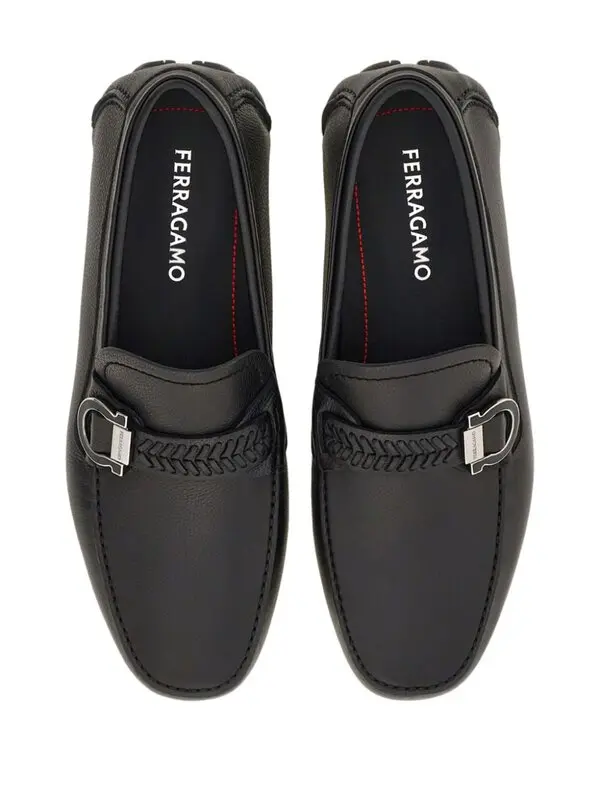 FERRAGAMO Gancini Driver Loafers In Calfskin - Black