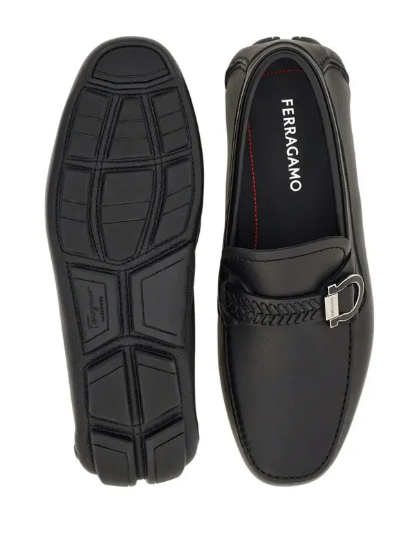 FERRAGAMO Gancini Driver Loafers In Calfskin - Black