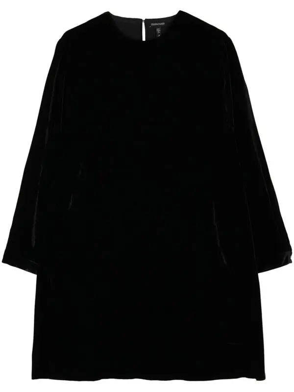 Eileen Fisher Crew-Neck Velvet Dress In Black - 70% Off | Editorialist
