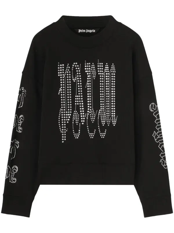 Palm Angels Studded-logo Cotton Sweatshirt - Black