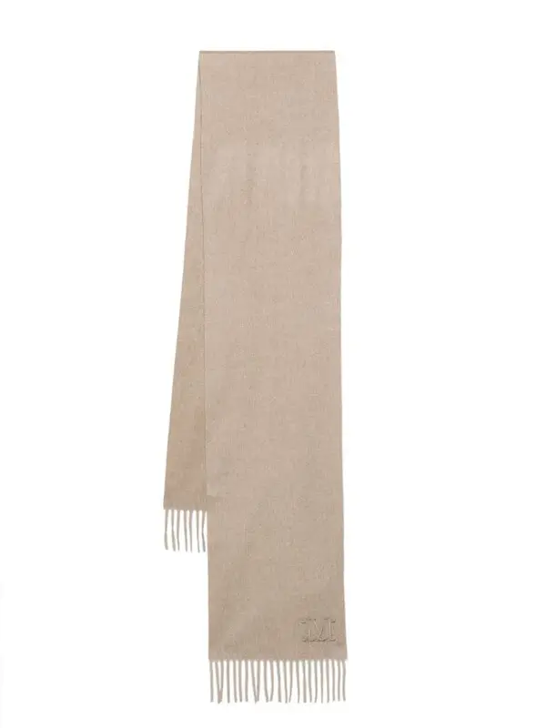 Max Mara Embroidered-logo Cashmere Scarf - Neutrals
