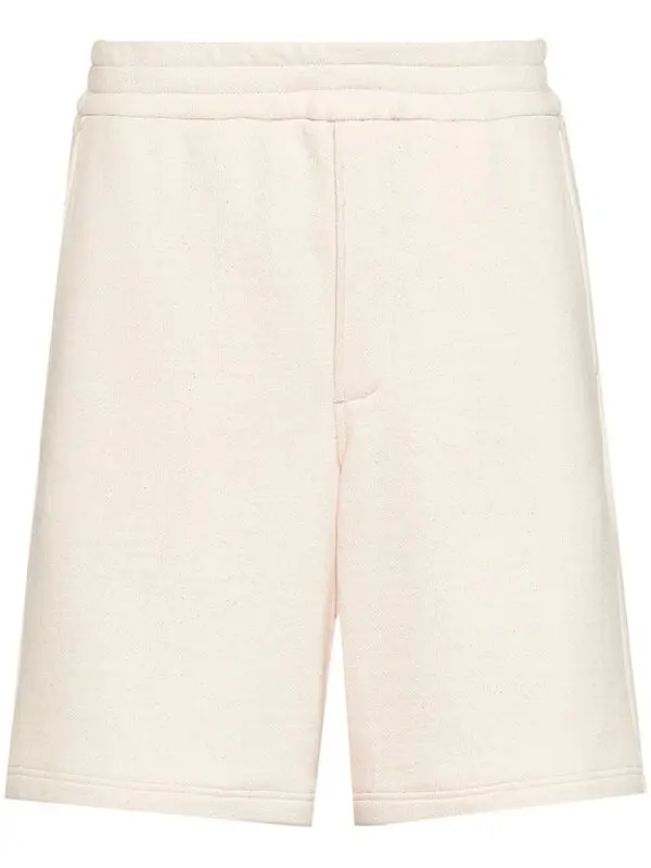 Prada Enamel Triangle Logo Track Shorts - Neutrals