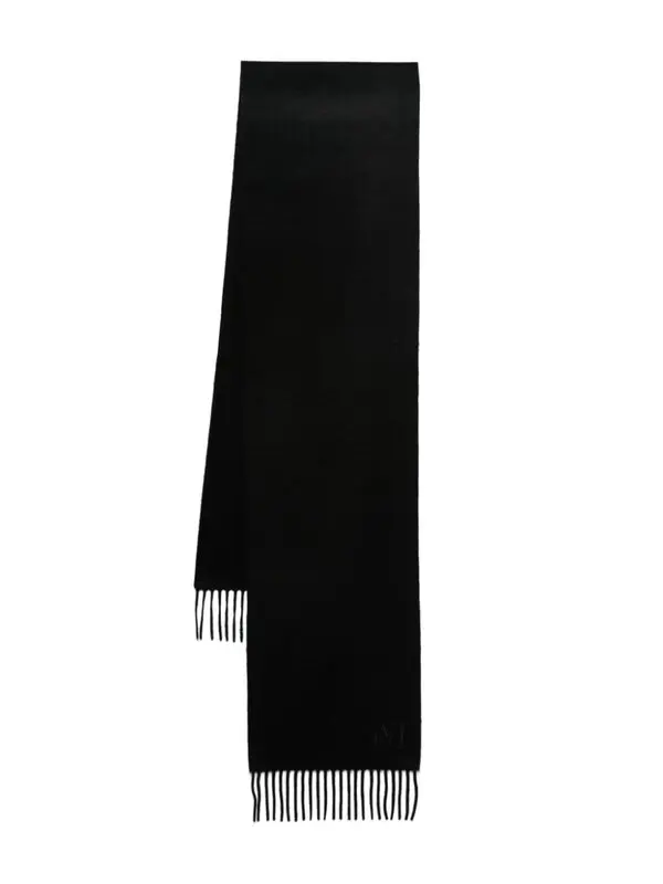 Max Mara Embroidered-logo Cashmere Scarf - Black