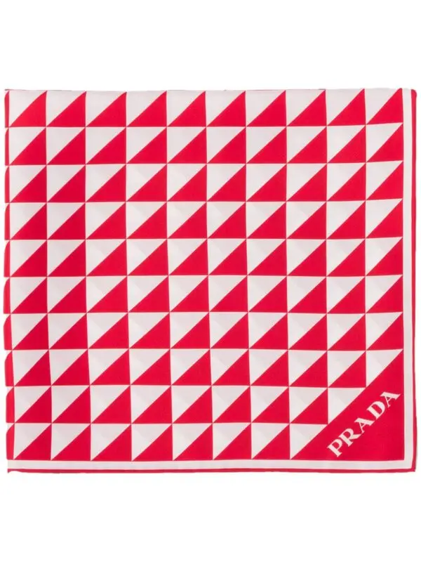 Prada Printed Silk Twill Scarf - Red