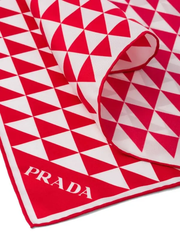 Prada Printed Silk Twill Scarf - Red