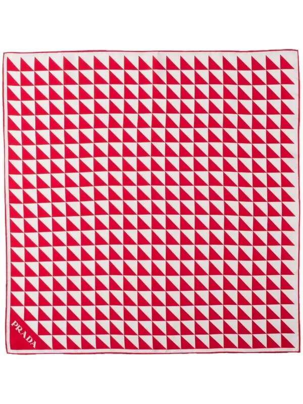 Prada Printed Silk Twill Scarf - Red